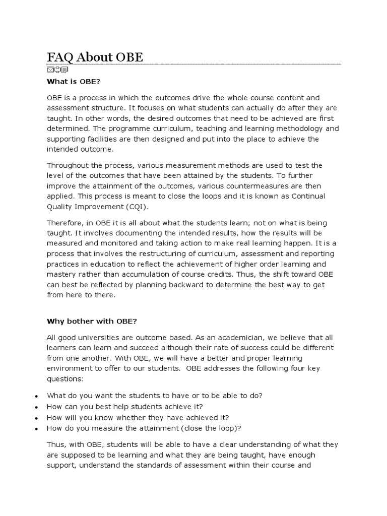 03 Faq About Obe | PDF | Educational Assessment | Curriculum