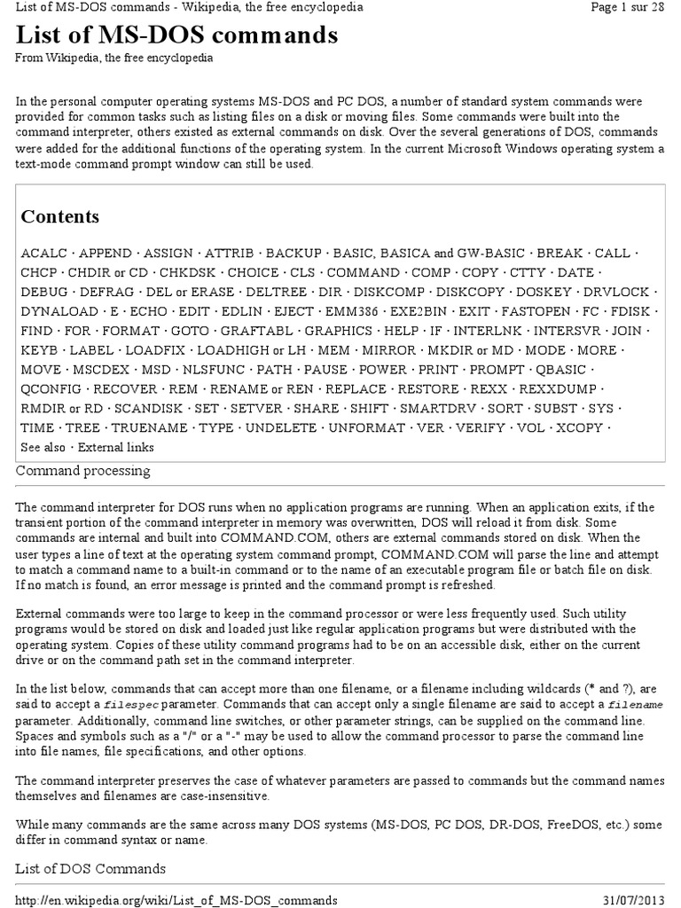 List Of Ms Dos Commands Command Processing Pdf Dos Command Line 3266