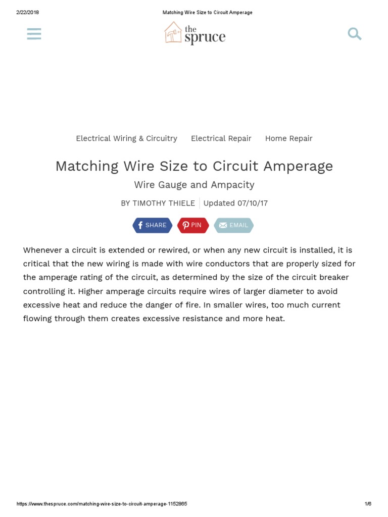 Matching Wire Size To Circuit Amperage | PDF | Electrical Wiring ...