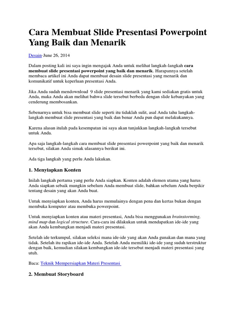 Cara Membuat Slide Presentasi Powerpoint Yang Baik Dan Menarik | PDF