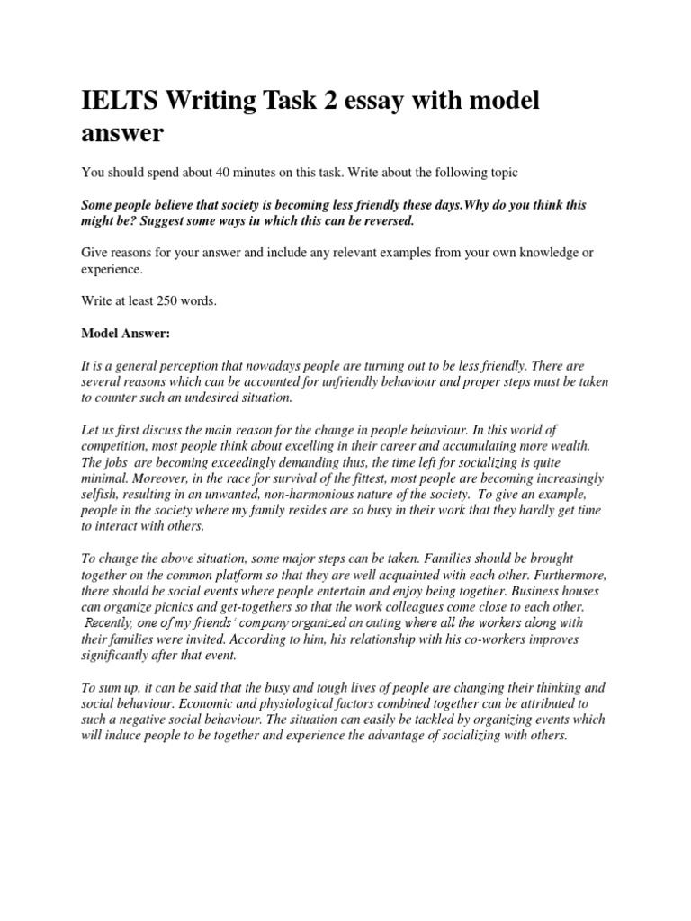 IELTS Writing Task 2 Essay With Model Answe3 | PDF | Self-Improvement ...