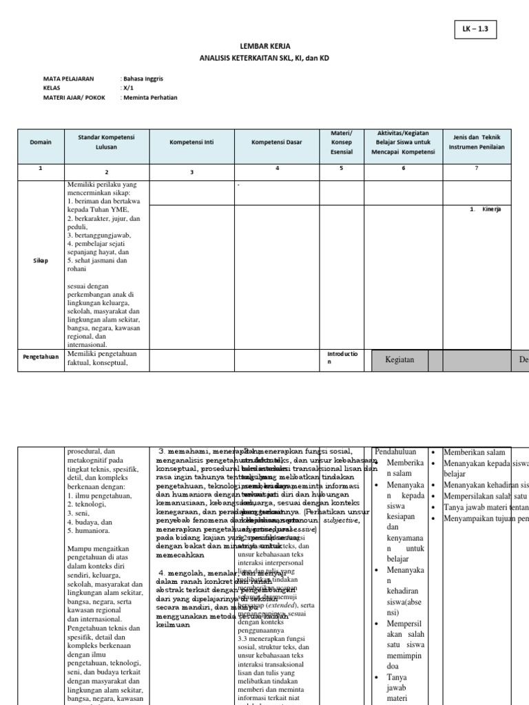 Lembar Kerja & Contoh Form Analisis Keterkaitan SKL, KI, KD | PDF | Seni & Disiplin Bahasa