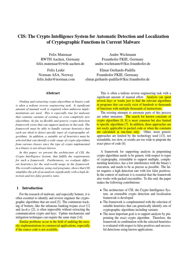 CIS: The Crypto Intelligence System For Automatic Detection and ...