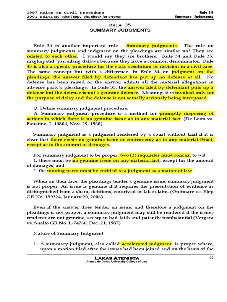 Rule 35 - Summary Judgments | PDF | Summary Judgment | Pleading