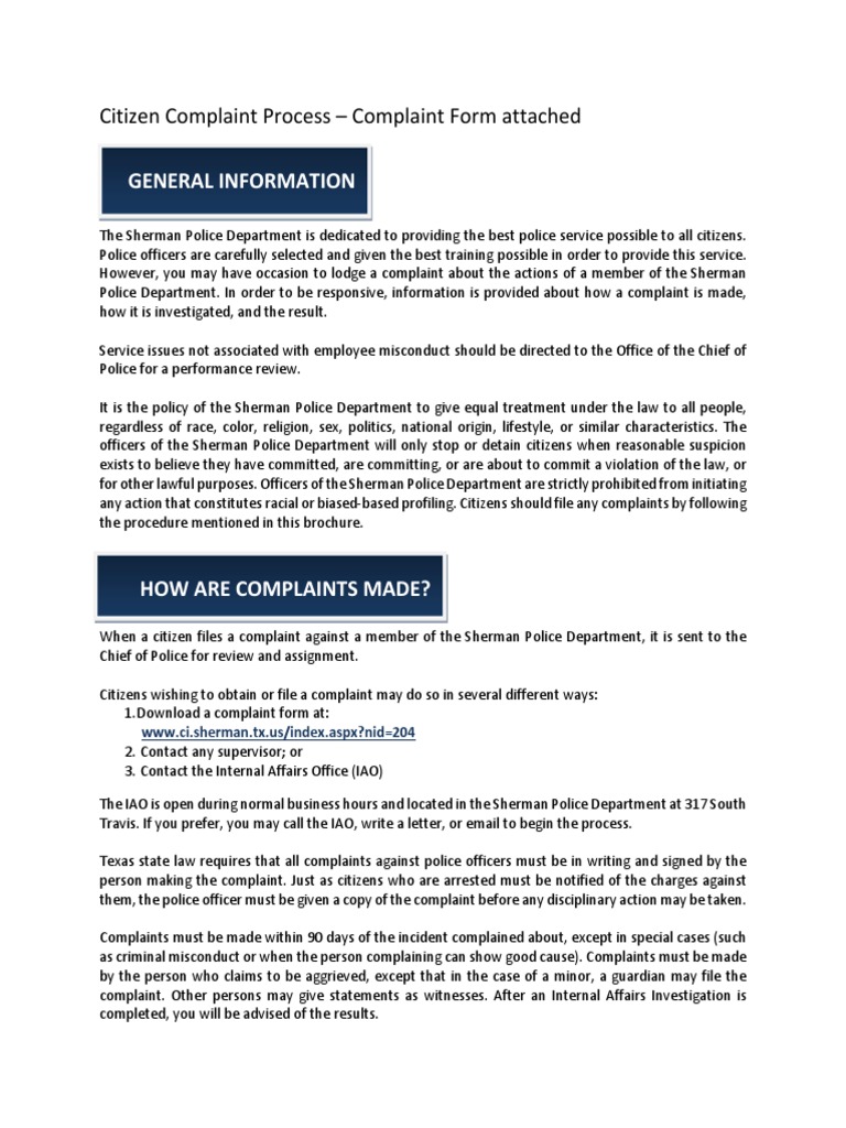 Police Misconduct Complaint Form