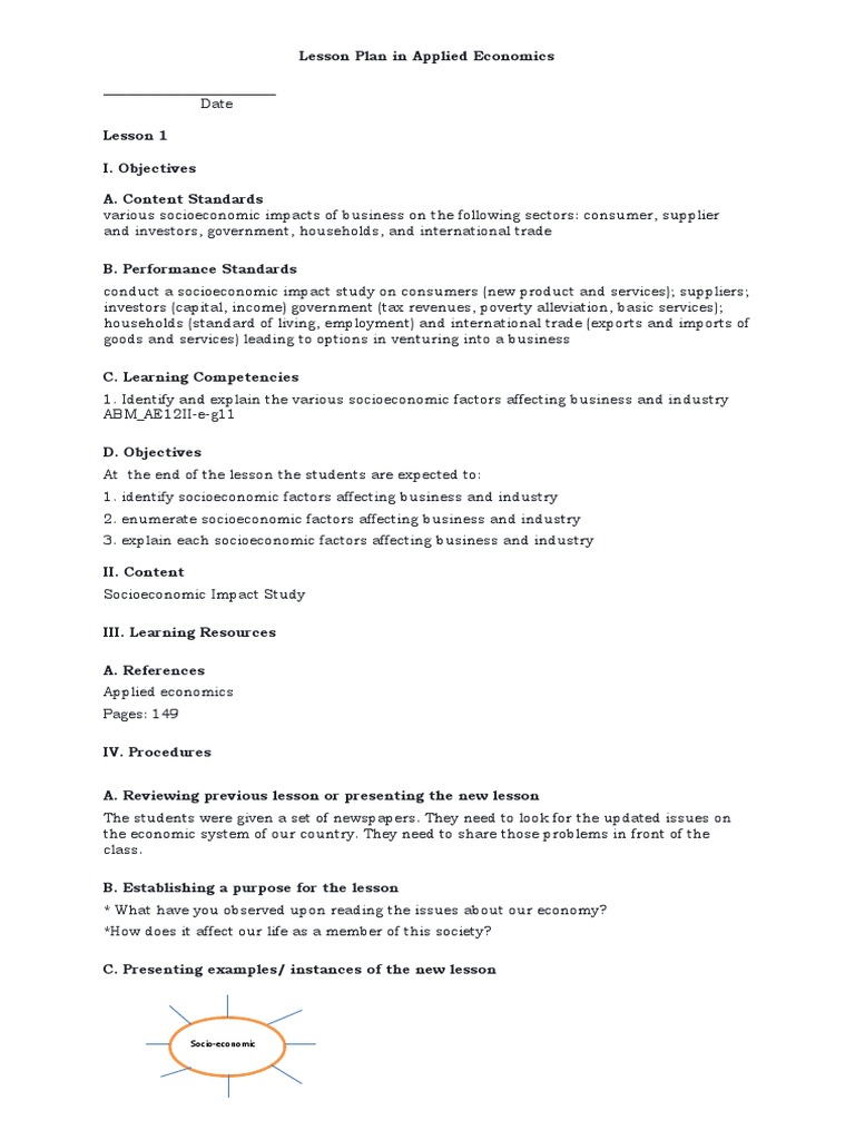 Lesson Plan in Applied Economics | PDF | Lesson Plan | Economics
