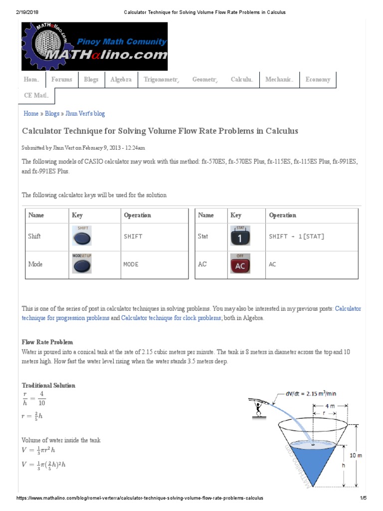 Calculator Technique For Solving Volume Flow Rate Problems in Calculus | PDF | Fluid Mechanics ...