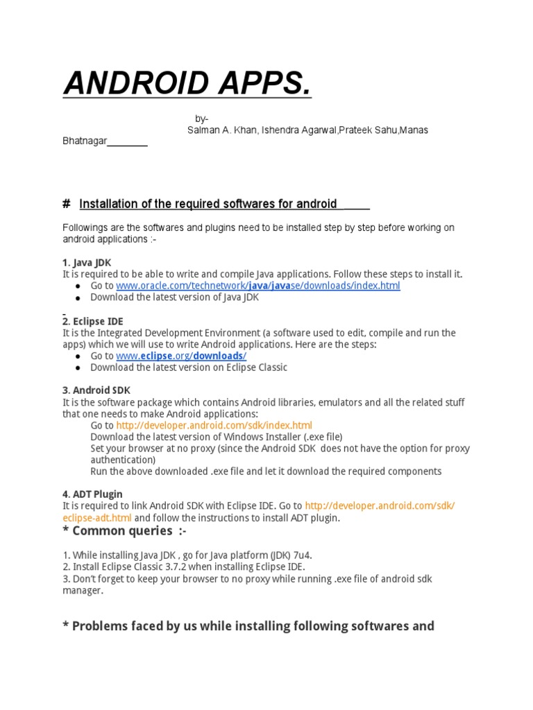 Android Apps.: # Installation of The Required Softwares For Android | PDF | Eclipse (Software ...