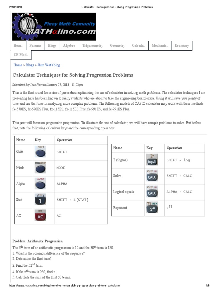 Calculator Techniques For Solving Progression Problems | PDF ...
