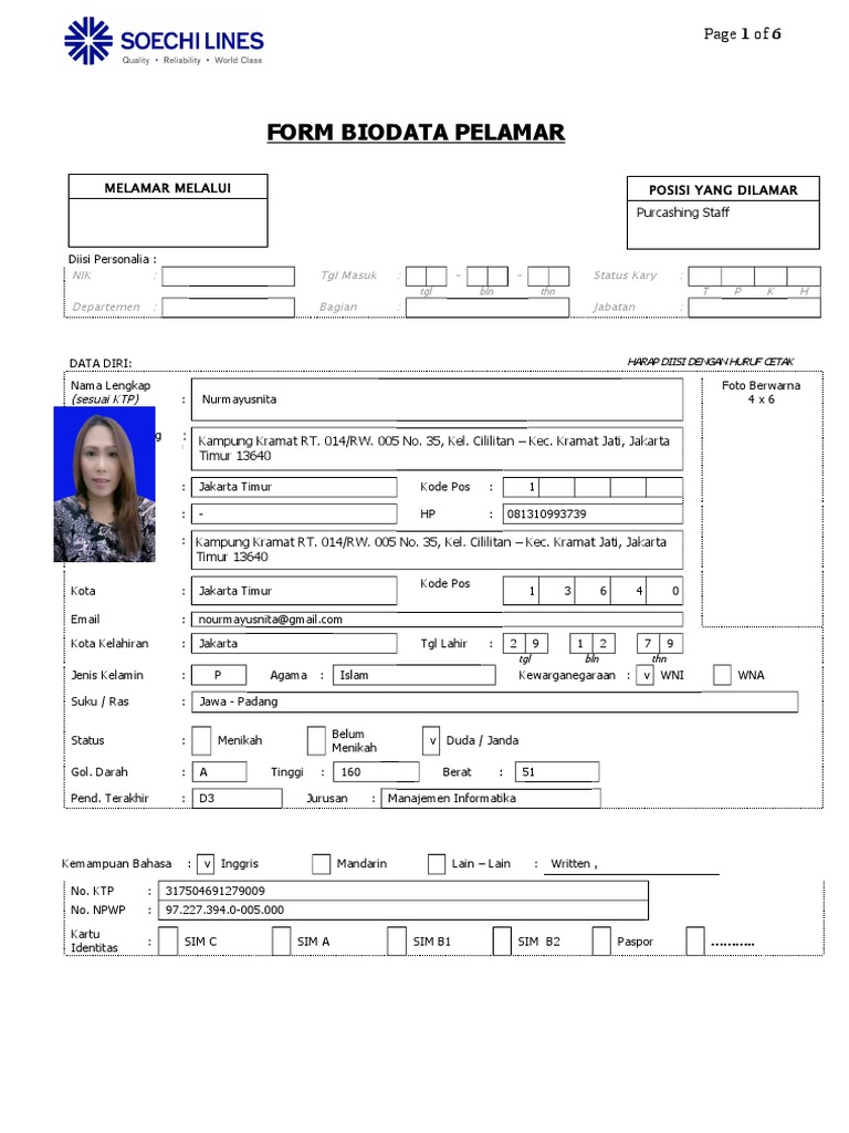Form Biodata Pelamar - 2 | PDF