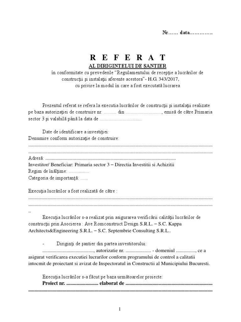 Model Referat Diriginte Santier | PDF