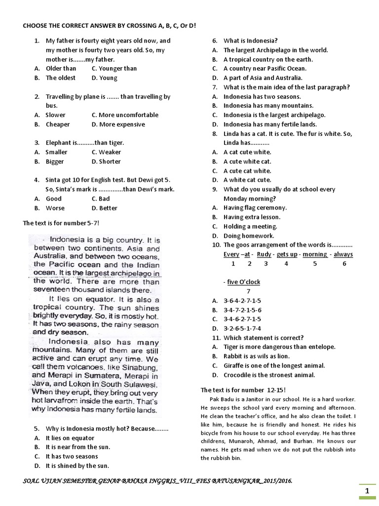 Choose The Correct Answer by Crossing A, B, C, or D! | Download Free ...