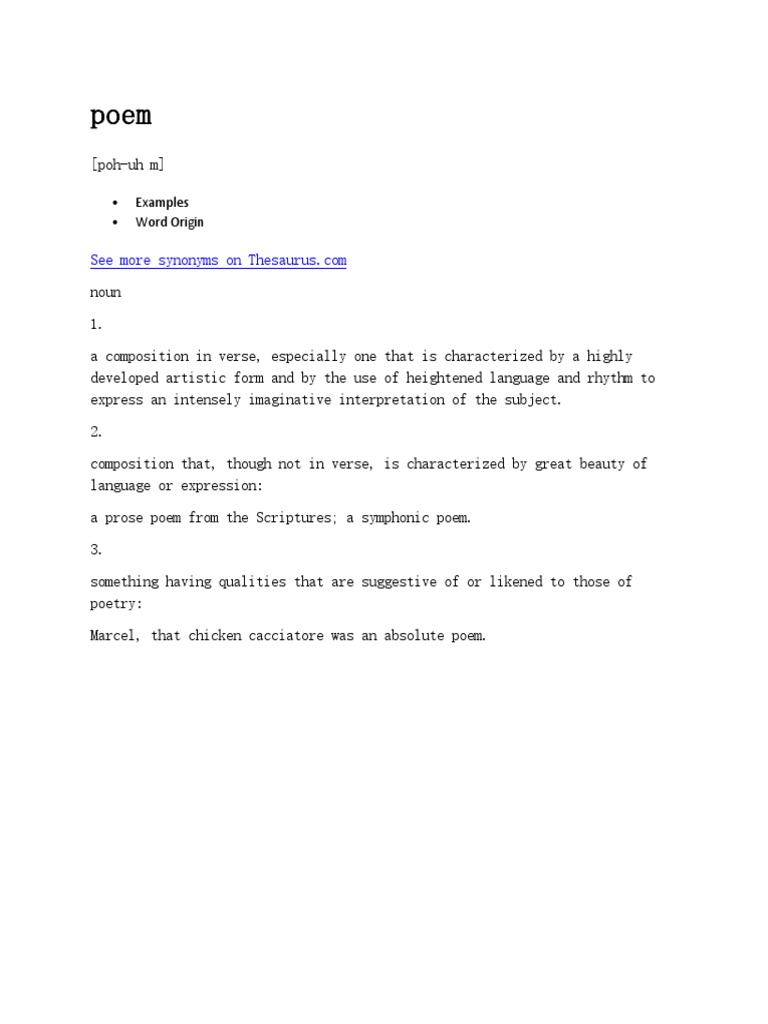Understanding the Definition of Poem | PDF