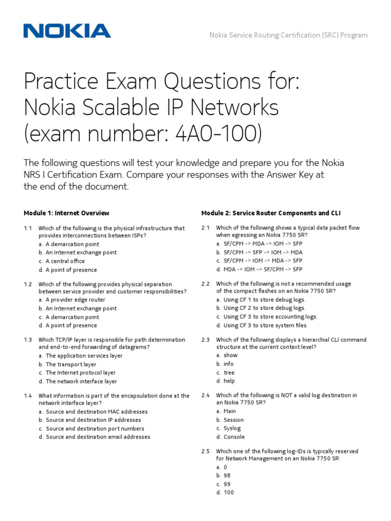 Nokia SRC Scalable IP Exam Sample Questions Document en | PDF | Routing | Multiprotocol Label ...