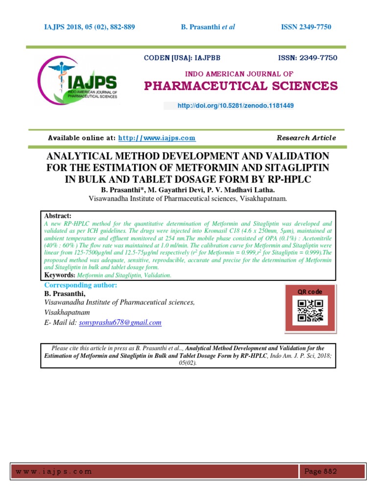 Analytical Method Development and Validation For The Estimation of Metformin and Sitagliptin in ...