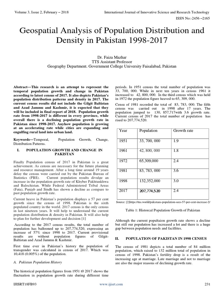 Population Density Trends in Pakistan 1998-2017 | PDF | Federally ...