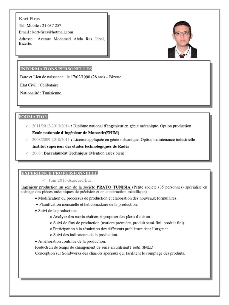 Curriculum Vitae Kort Firas | PDF | Ingénieur | Application