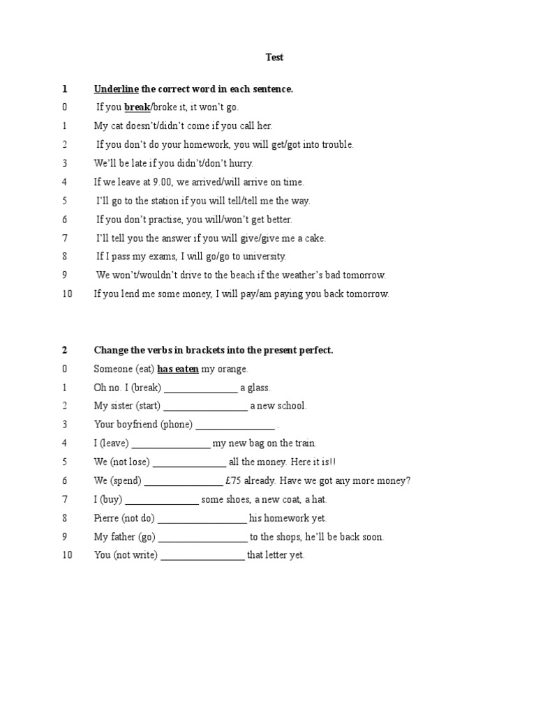 Test Elementary English Grammar A | PDF