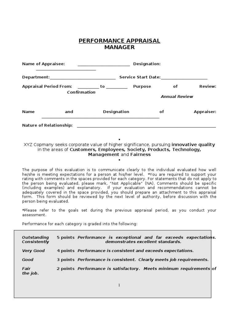 Manager Performance Review Form | PDF | Performance Appraisal | Evaluation