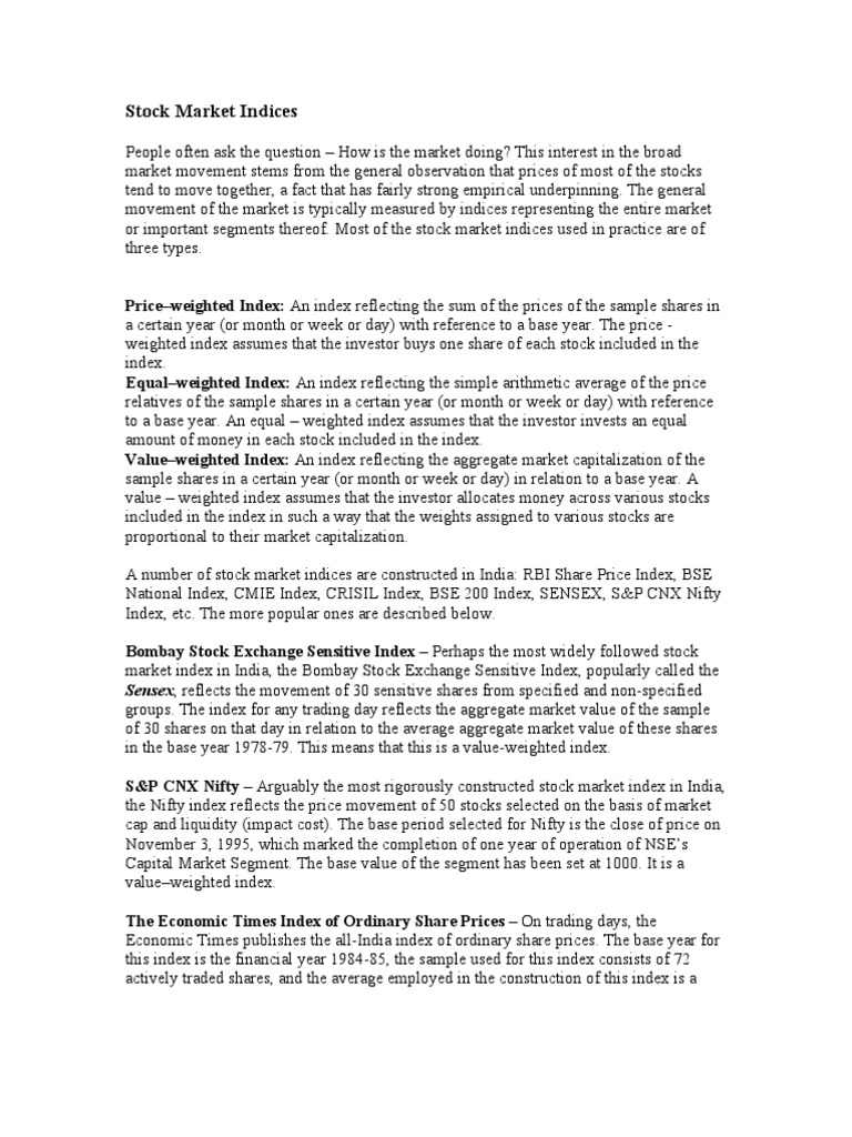 Stock Market Indices | PDF | Stock Market Index | Stocks