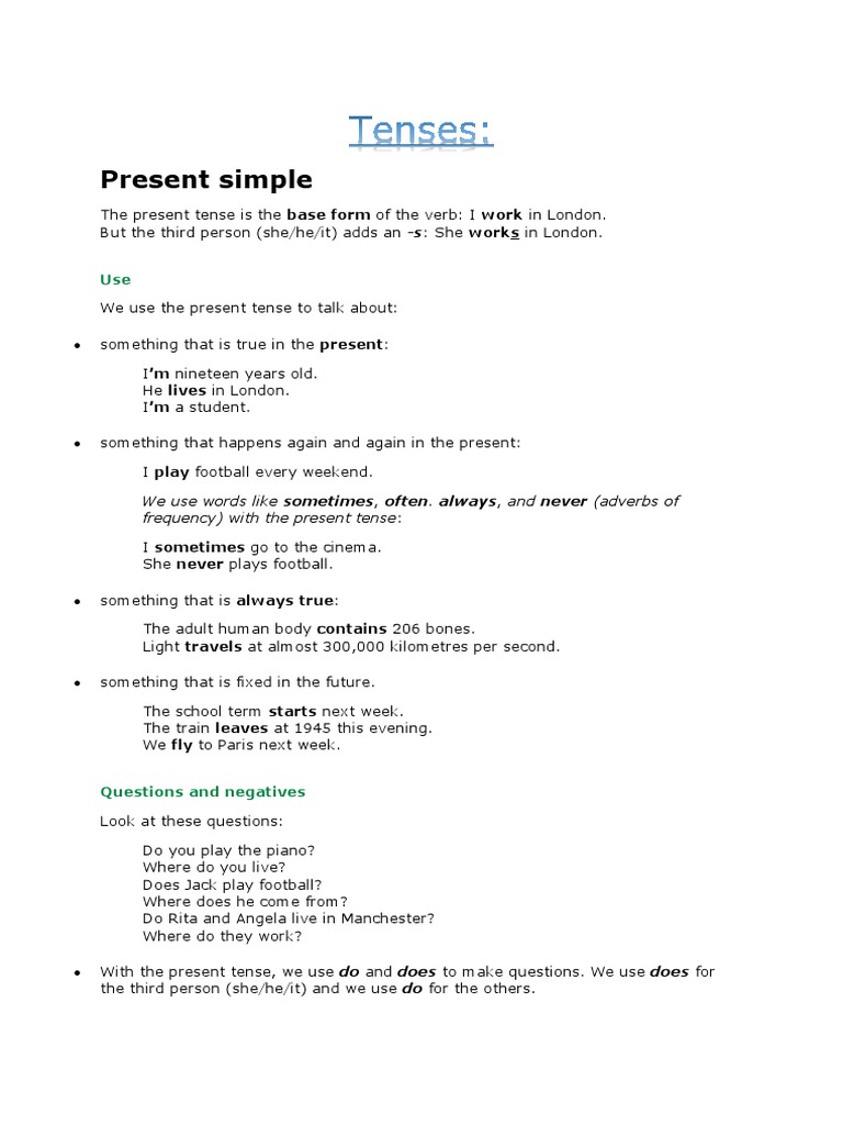 Tenses Present Simple and Continuous | PDF | Grammatical Tense | Verb