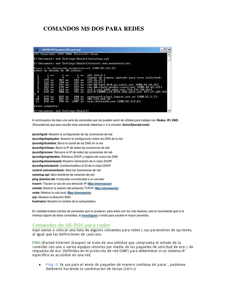 Comandos Ms Dos para Redes | PDF | Calidad de servicio | Estándares de telecomunicaciones