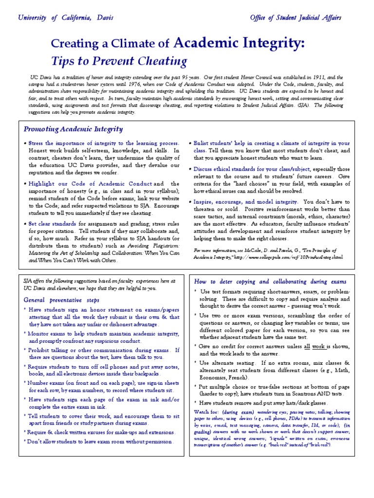 Tips To Prevent Cheating | PDF | Academic Integrity | Integrity