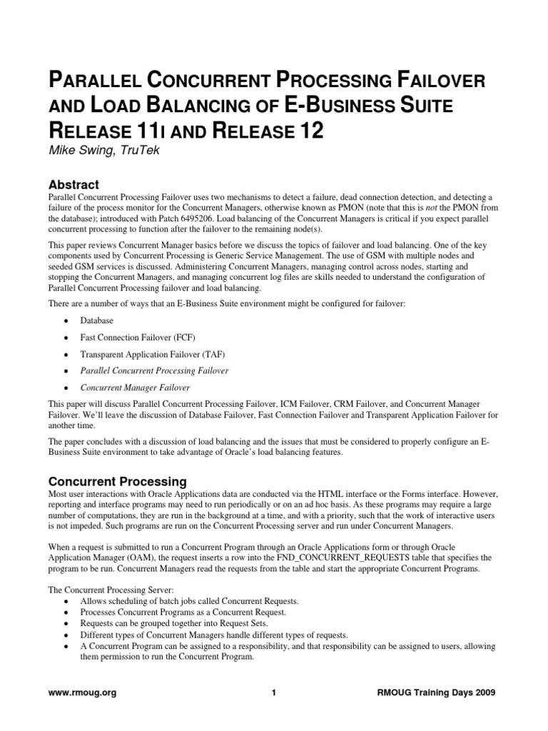 Parallel Concurrent Processing Failover and Load Balancing of E-Business Suite Release 11i and ...