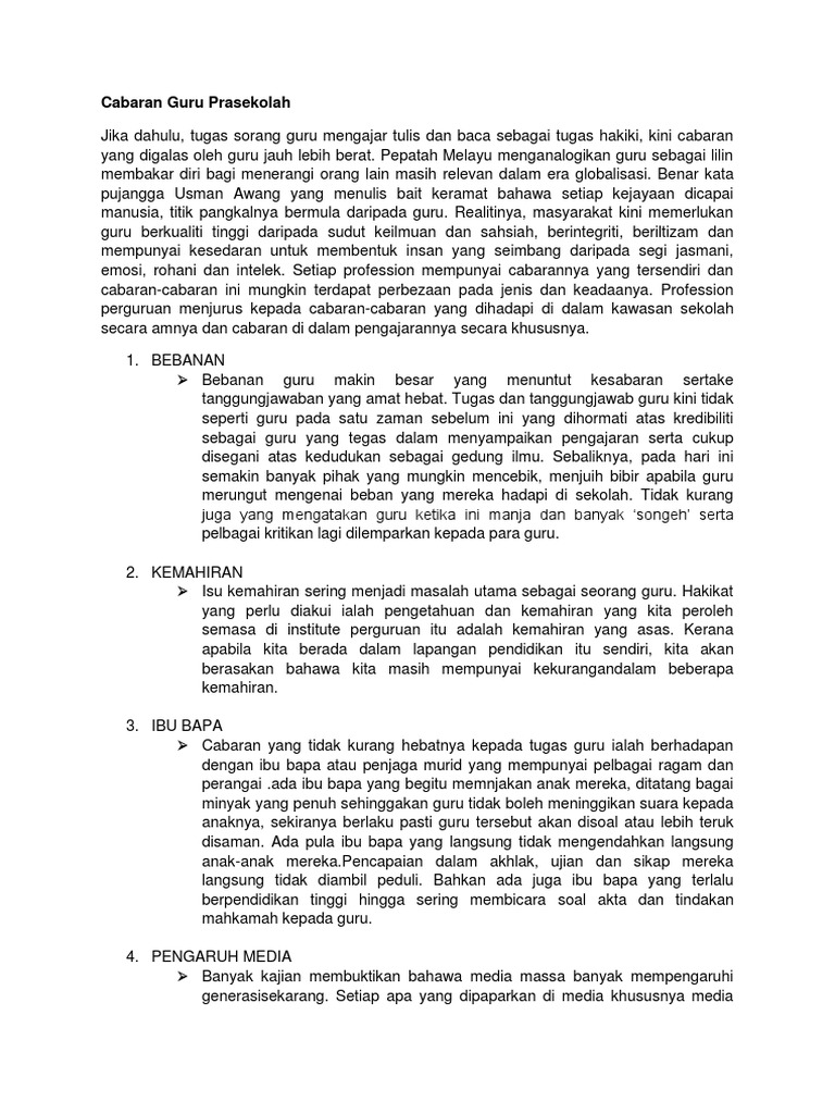 Cabaran Guru Prasekolah | PDF