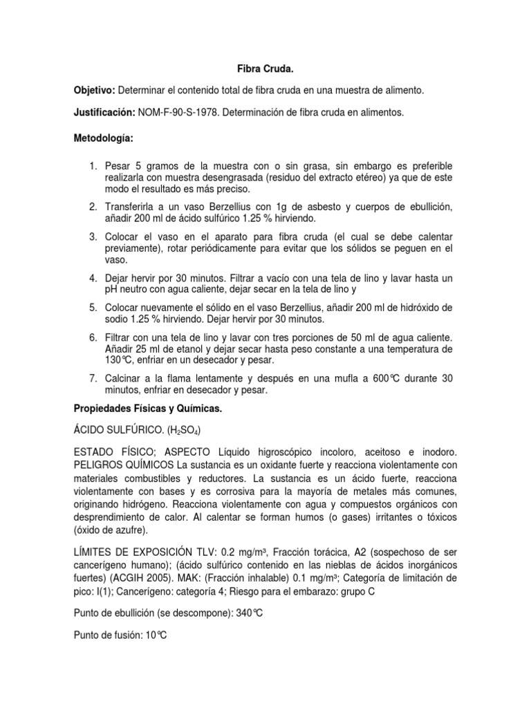 Determinación de Fibra Cruda en Alimentos | PDF | Amianto | Agua