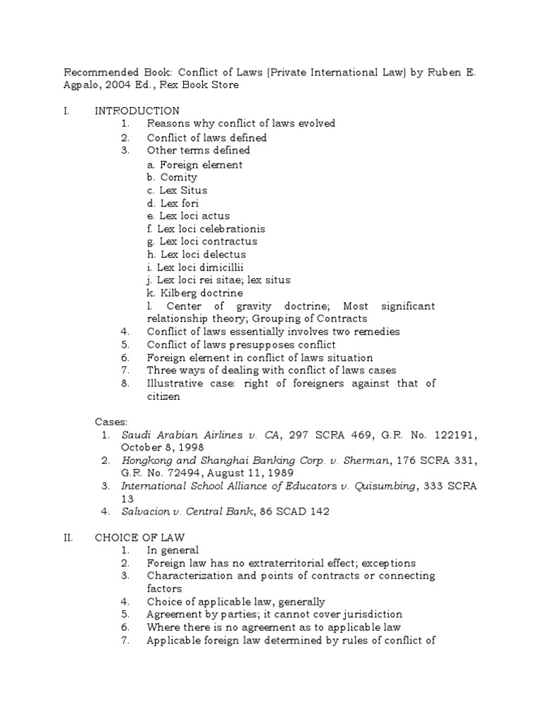 Conflict of Laws: Key Concepts & Cases | PDF | Choice Of Law | Civil ...