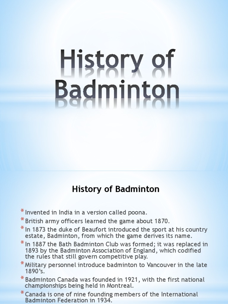 Brief History of Badminton | PDF | Recreation | Hobbies