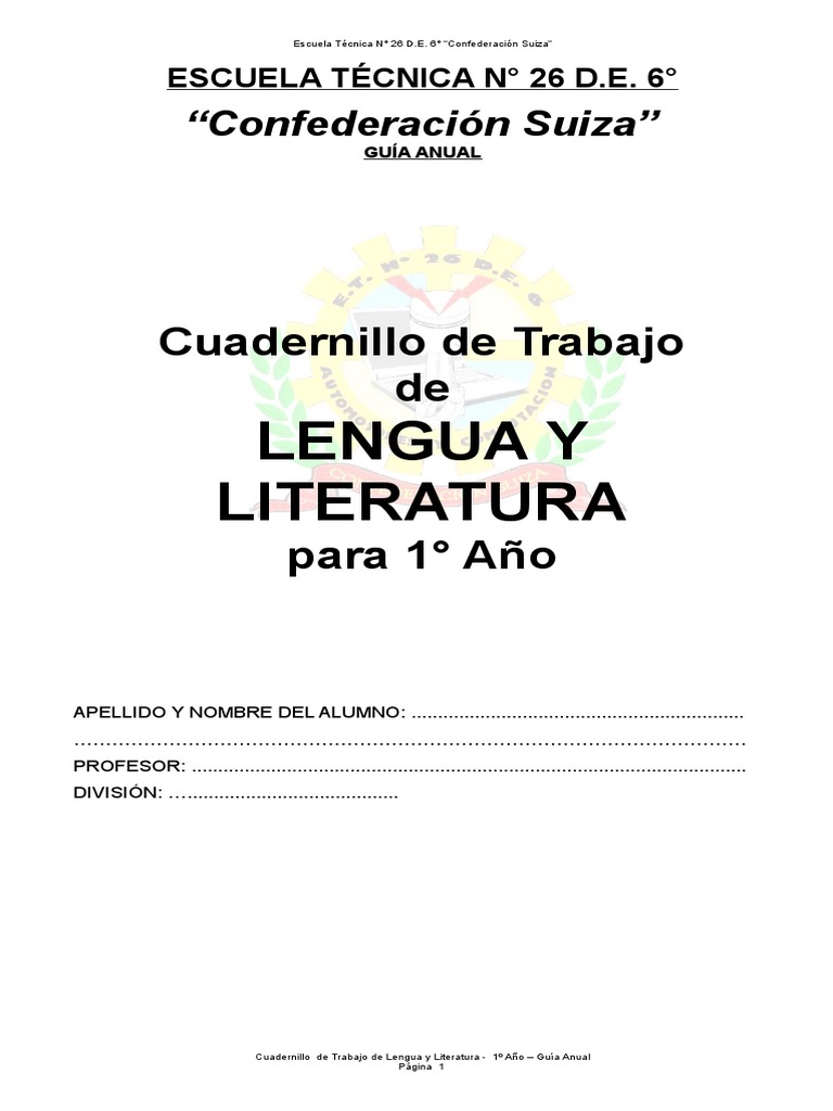 Cuadernillo de Lengua y Literatura 1º Año Versión Final | PDF | Verbo ...