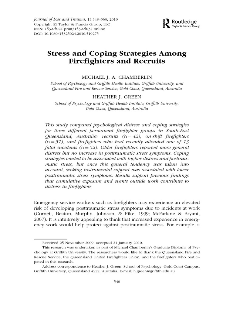 Stress and Coping Strategies Among Firefighters and Recruits | PDF ...