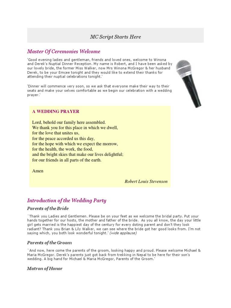 Wedding MC Script for Reception | PDF | Groomsman | Wedding