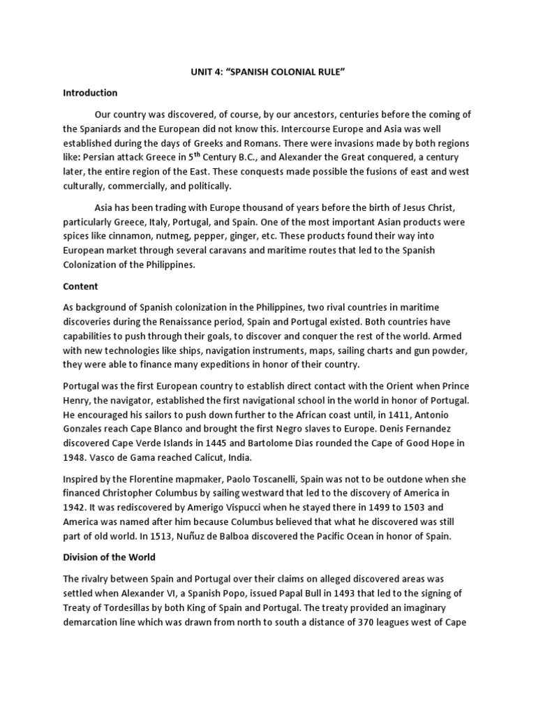 Unit 4: "Spanish Colonial Rule" | PDF | Age Of Discovery | Colonialism