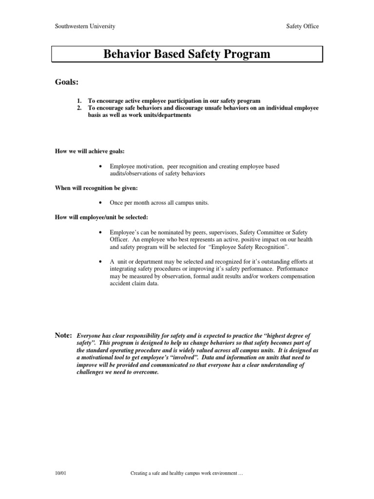 980 Behavior Based Safety Program PDF | Download Free PDF | Safety ...