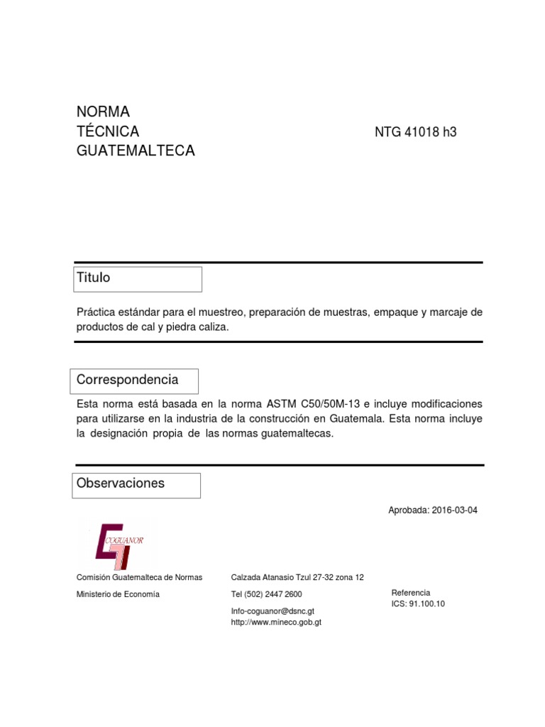 Norma NTG 41018 h3 Astm c50 | PDF | Muestreo (Estadísticas) | Diferencia