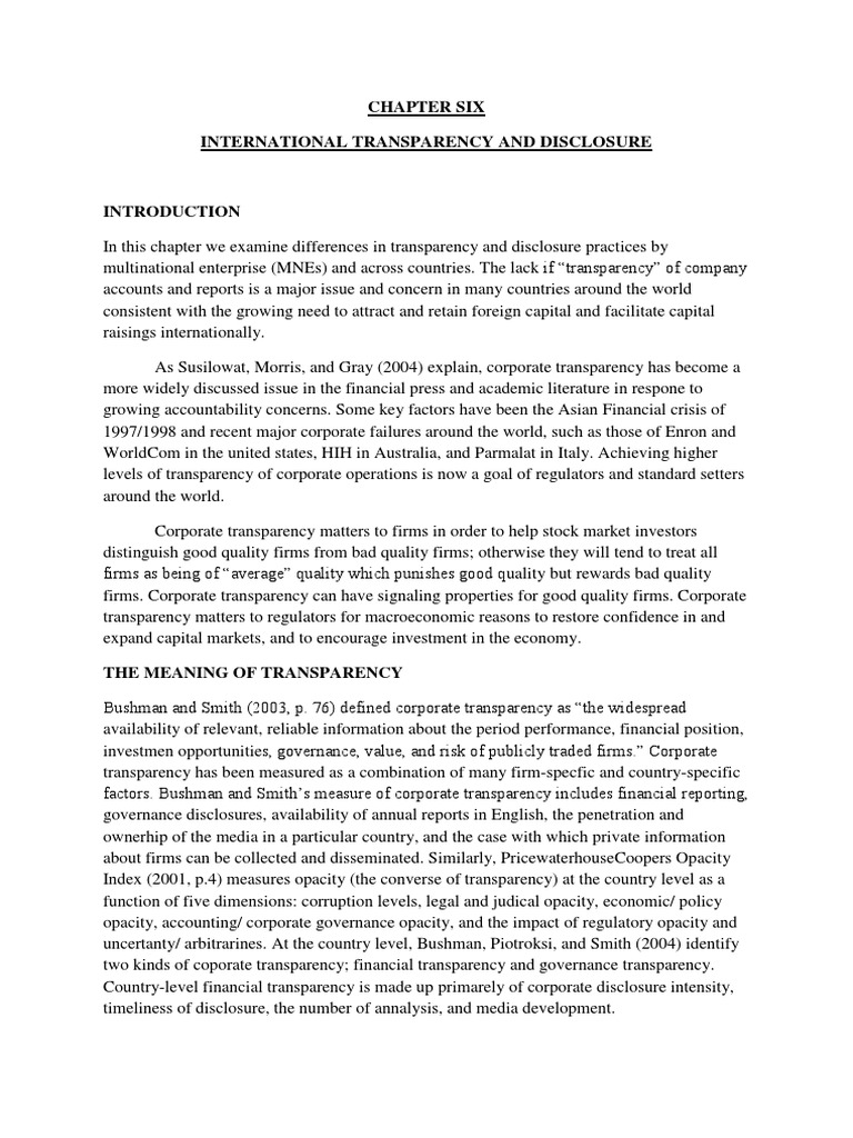 Chapter Six International Transparency and Disclosure | PDF ...