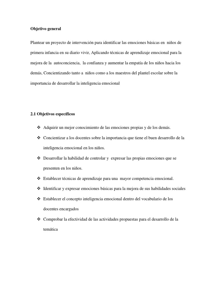 Anteproyecto Inteligencia Emocional (Objetivos, Metodología ...