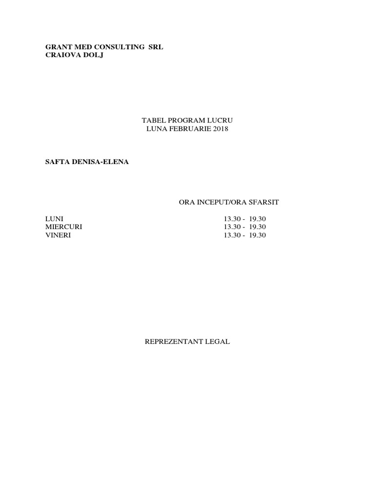 Tabel Program Lucru Grant Feb | PDF