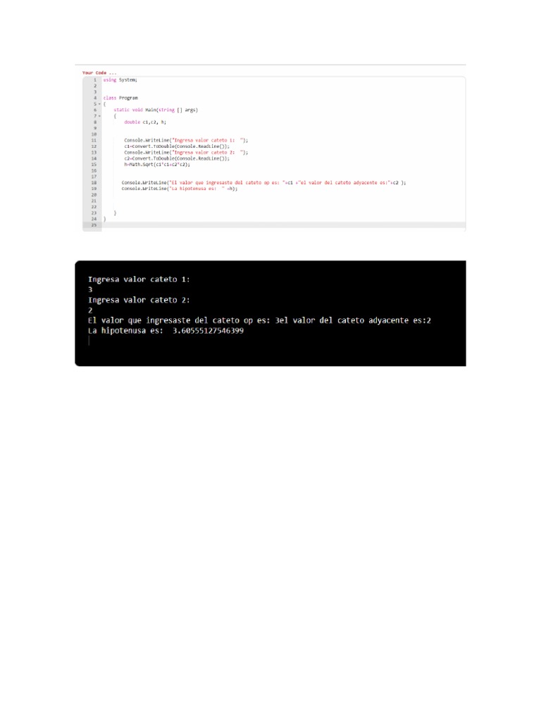 Calculo de Hipotenusa en C# | PDF