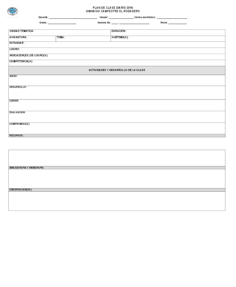 Formato de Plan de Clase Diario Primaria-Bachillerato | PDF