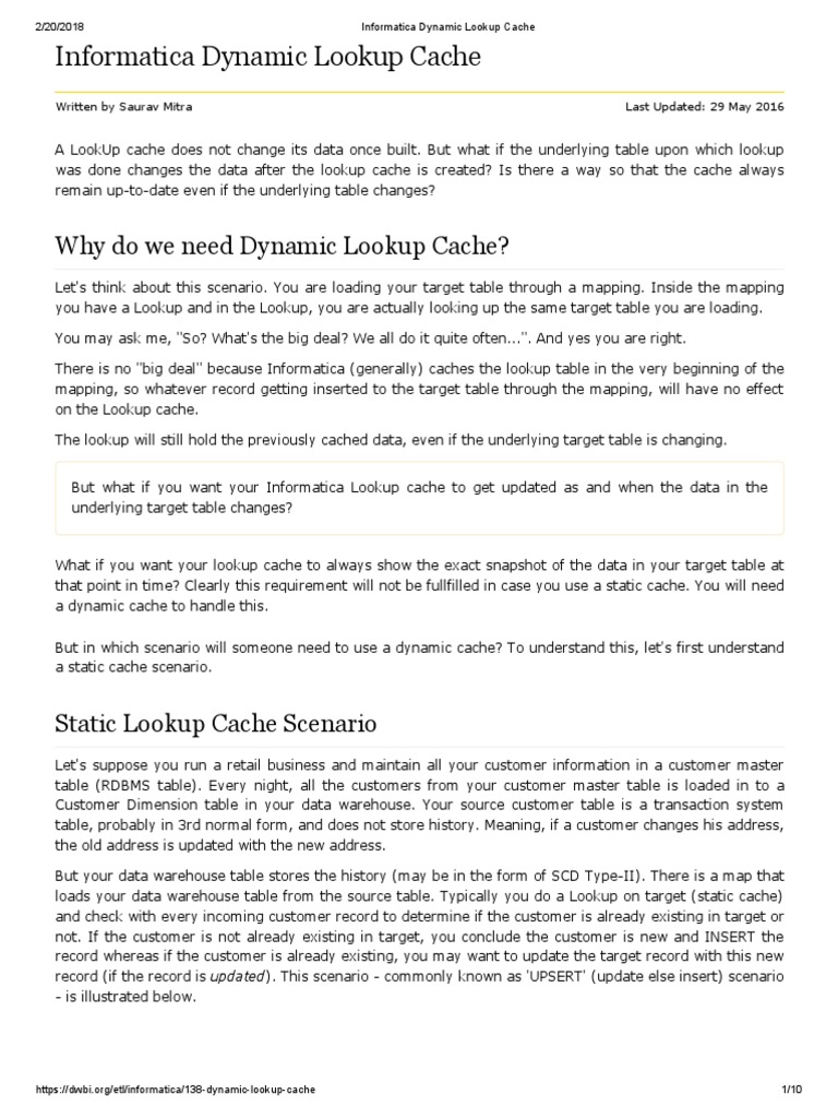 Informatica Dynamic Lookup Cache | PDF | Cpu Cache | Data Warehouse