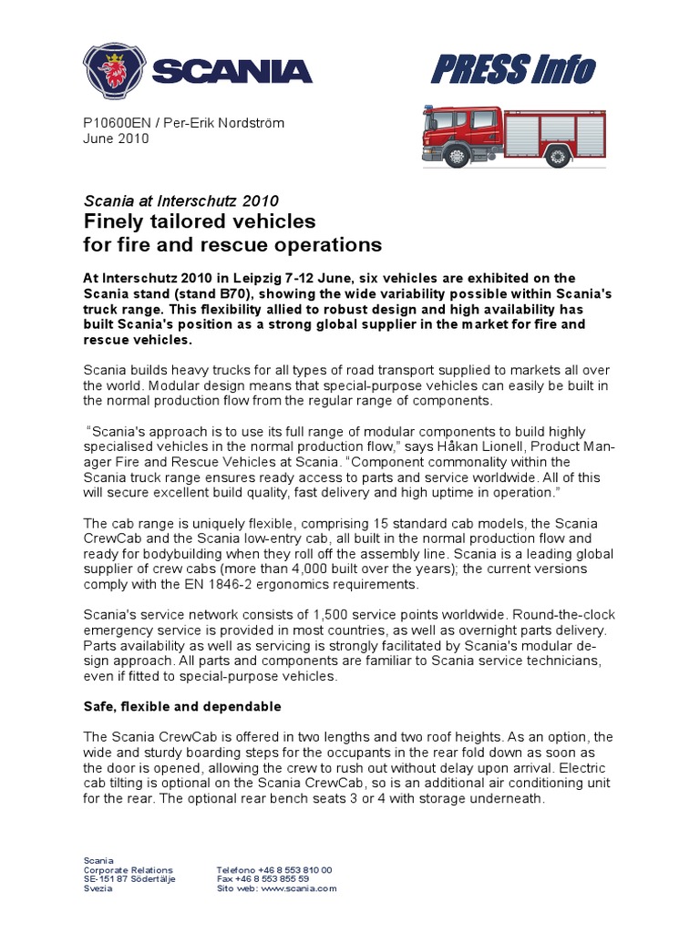 Scania Fire and Rescue Vehicle Overview | PDF | Fire Engine | Diesel Engine