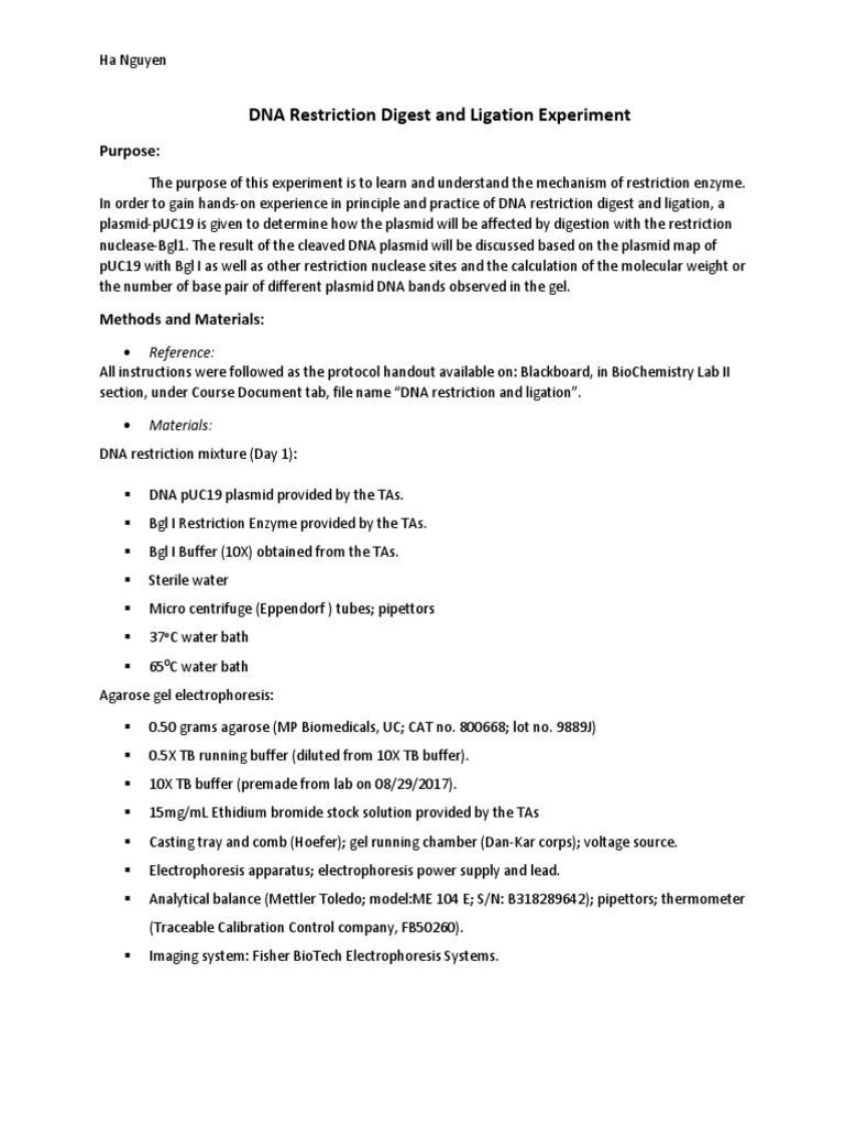 DNA Restriction Digest and Ligation Gel Analysis | PDF | Dna Ligase ...