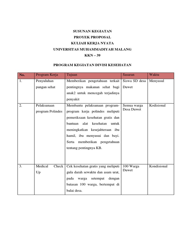 Proker Divisi Kesehatan | PDF