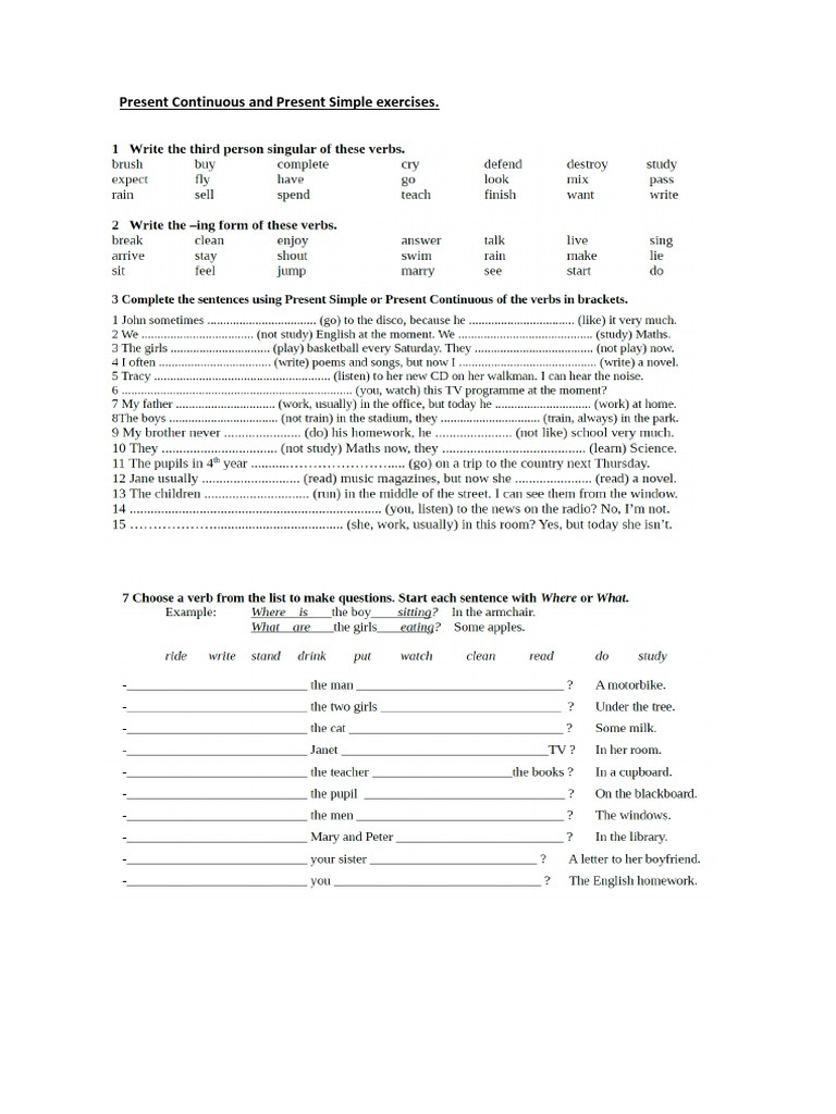 Present Continuous and Present Simple Exercises | PDF
