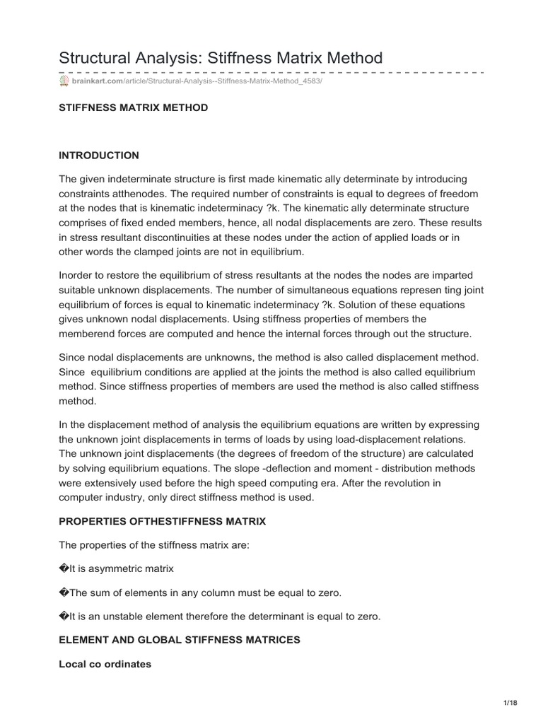 Structural Analysis Stiffness Matrix Method | PDF | Stiffness | Matrix ...