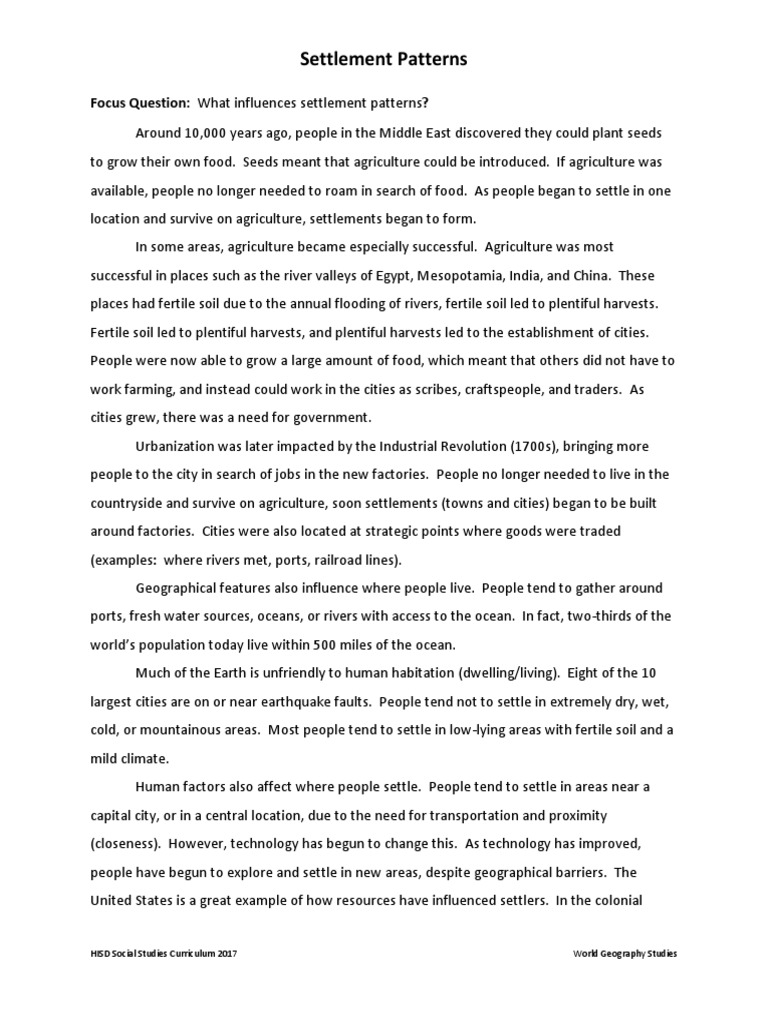 Focus Question: What Influences Settlement Patterns? | Download Free ...